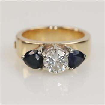 0.63ctTW Diamond 14kt Gold Blue Sapphire Finger Fit Shank Ring ...