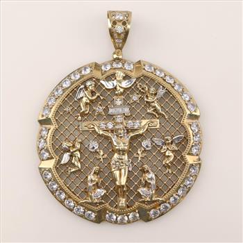10kt Gold Cubic Zirconia Round Religious Pendant | Property Room