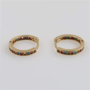 10kt Gold Multi Colored Stone Hoop Earrings | Property Room