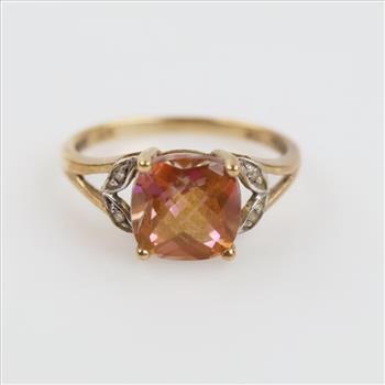 10kt Gold Pink Stone Diamond Accent Ring | Property Room