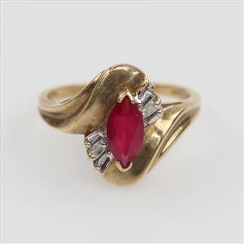 10kt Gold Red Stone And Diamond Ring | Property Room