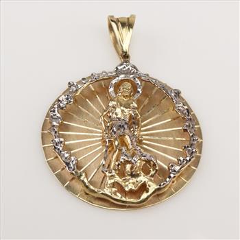 10kt Two Tone Gold Raised Figure Religious Pendant-Evaluated By Our ...