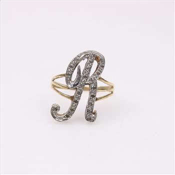10kt Two-Tone Gold Diamond Letter "R" Ring | Property Room