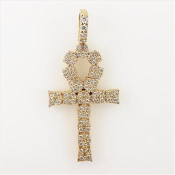 1.18cts TW Diamond 14kt Gold Ankh Pendant - Evaluated By Our Certified ...