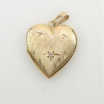 14kt Gold Clear Stone Heart Locket | Property Room