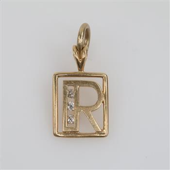 14kt Gold Diamond Letter R Pendant | Property Room