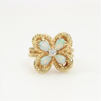 14kt Gold Diamond Opal Flower Ring | Property Room