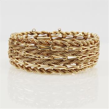 14kt Gold Fancy Rope And Mesh Link Bracelet-Evaluated By Our Certified ...
