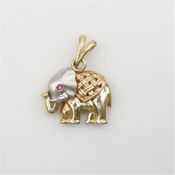 14kt Gold Tri-color Pink Stone Elephant Pendant | Property Room