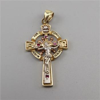 14kt Gold Tricolor Red Stone Accent Cross Pendant | Property Room