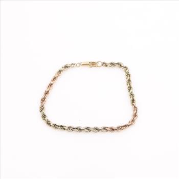14kt Tri Color Gold Rope Chain Bracelet | Property Room