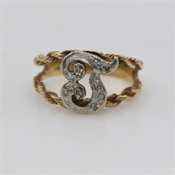 14kt Two Tone Gold Diamond Initial Ring | Property Room