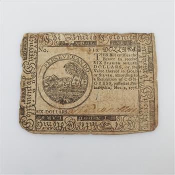1776-P Continental Currency Six Dollars | Property Room