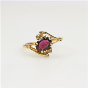 18kt GP Diamond Red Stone Ring | Property Room