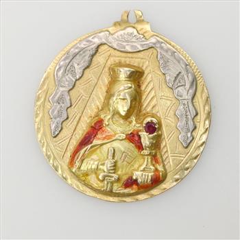 18kt Two Tone Gold Religious Ruby Disc Pendant | Property Room