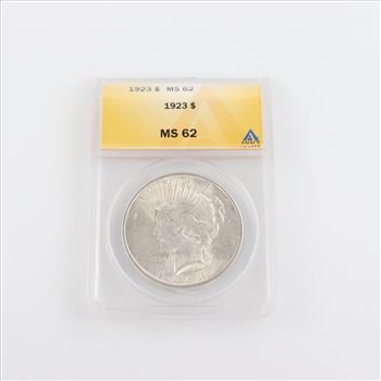 1923 MS62 Peace Silver Dollar ANACS Graded | Property Room