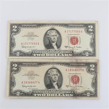 1963-A United States 2 Dollar Note Red Seal, 2 Pieces | Property Room