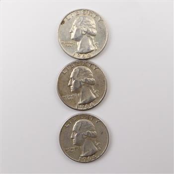 1964 Washington Silver Quarters, 3 coins | Property Room