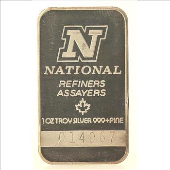 National Refiners Assayers One Troy Ounce 999+ Fine Silver Ingot ...