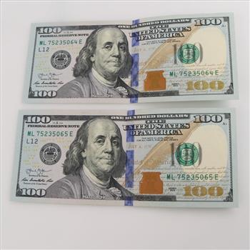 2013 US Federal Reserve Note Sequential $100; 2 Pieces | Property Room