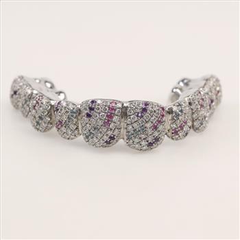 2.51ctTW Diamond Ruby Blue Topaz Amethyst White Gold Tooth Grill ...
