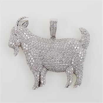 2.57cts TW Diamond 14kt White Gold Goat Pendant-Evaluated By Our ...