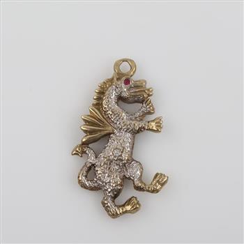 9kt Two-Tone Gold Red Stone Dragon Pendant | Property Room