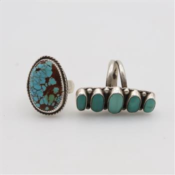 Blue Green Stone Sterling Silver Rings, 2 Rings | Property Room