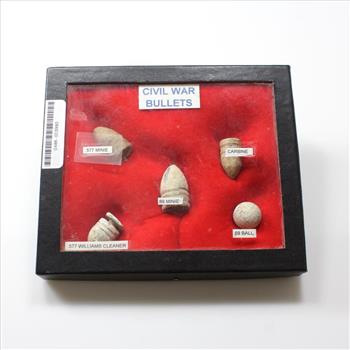 Collection Of Civil War Bullets In Display Case - 5 Pieces | Property Room