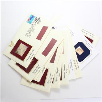 First Day Of Issue Gold Plated Stamps, 11 Pieces | Property Room