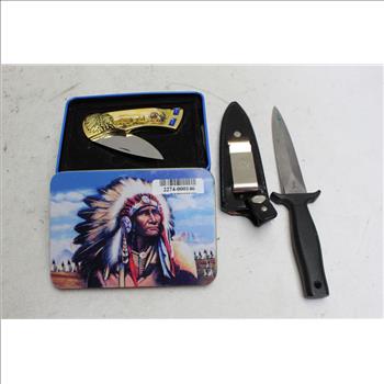 Gerber And Native American Chief Folding/ Fixed Blade Knives 2 Pieces ...