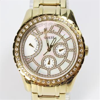 Guess Mother Of Pearl Waterpro Chronograph Gold Tone Stainless Steel ...