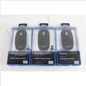 IHome Neon Wireless + Wired Optical Mice, 3 Pieces | Property Room