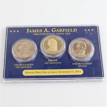 James A. Garfield Presidential One Dollar Coin Set; 3 Coins | Property Room