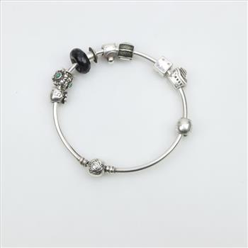 Pandora Moments Sterling Silver Bangle With Charms, 9 Pieces | Property ...