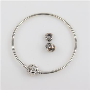 Pandora Sterling Silver Bangle And Charm | Property Room