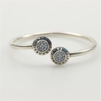 Pandora Sterling Silver Clear Stone Cuff Bracelet | Property Room