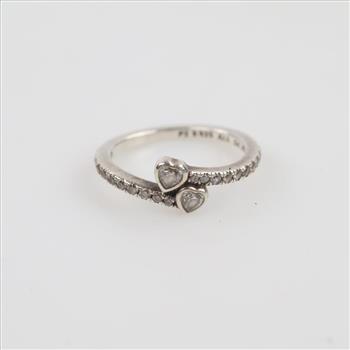 Pandora Sterling Silver Clear Stone Double Heart Ring | Property Room