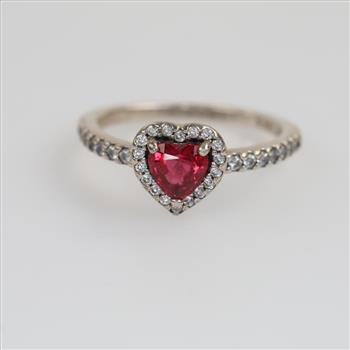 Pandora Sterling Silver Elevated Red Heart Ring | Property Room