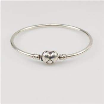 Pandora Sterling Silver Heart Clasp Bangle Bracelet | Property Room