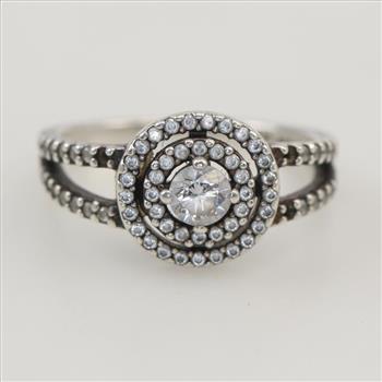 Pandora Sterling Silver Sparkling Double Halo Clear Stone Ring | Property Room