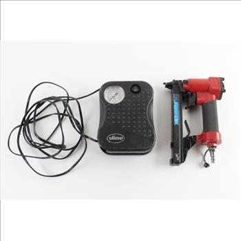 Red Pneumatic Staple Gun With Air Compressor, 2 Pieces | Property Room