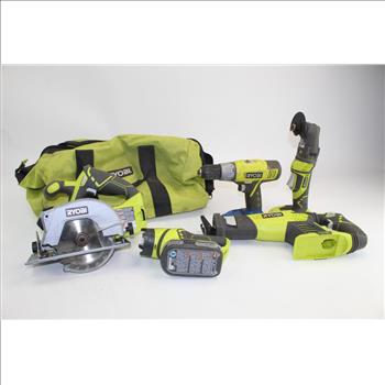 Ryobi One+ P271 Drill, P514 Reciprocating Saw, & More In Tool Bag; 5 ...