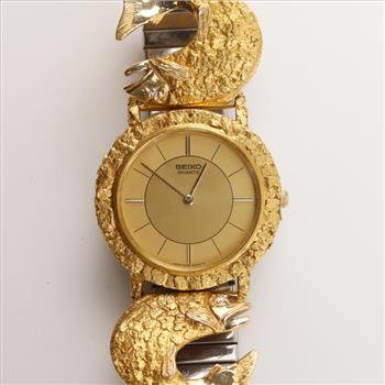 Seiko 10kt Gold Diamond Double Fish Watch | Property Room