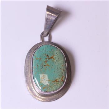 Silver 9.2g Green Stone Native American Hallmarked Pendant | Property Room