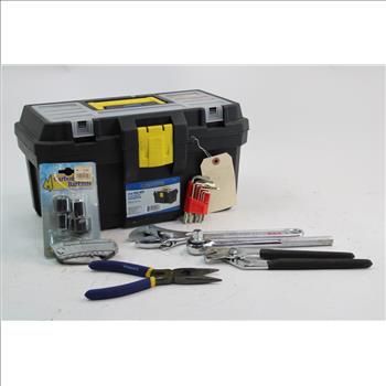 Sockets, Pliers, Husky Utility Knife, & More In Workforce 16" Tool Box ...