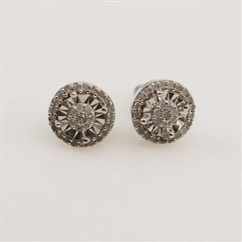 Sterling Silver Diamond Round Stud Earrings | Property Room