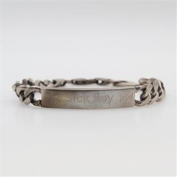 Sterling Silver Name Plate Figaro Chain Bracelet | Property Room