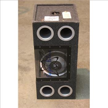 Super Blue Subwoofers In Speaker Box With Boss Power Amp Attached ...