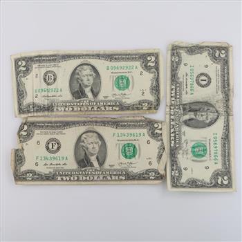Three US Federal Reserve Note 2 Dollar Bills | Property Room